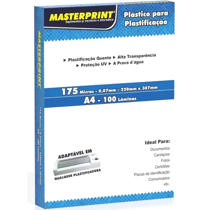 Plástico para Plastificação 175 Micras 100 Lâminas MASTERPRINT - Frame ...