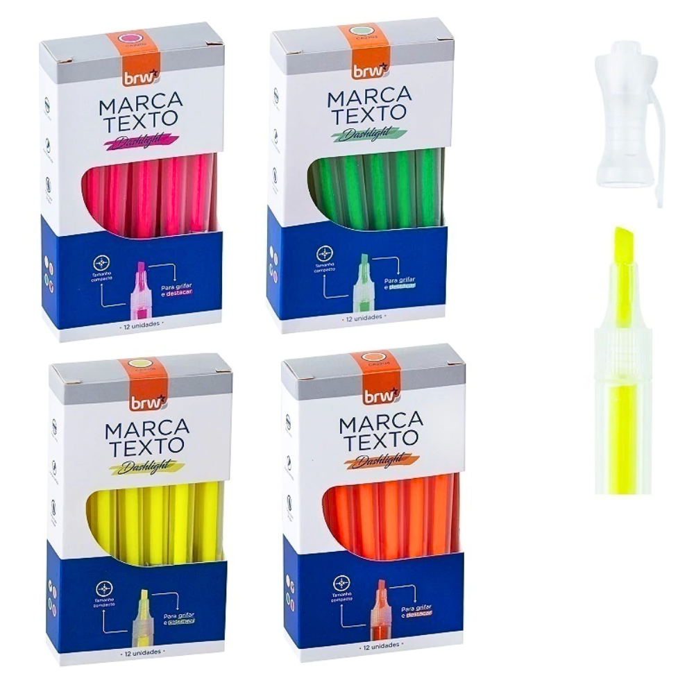 Caixa Marca Texto Fluorescente Transparente 12 unidades BRW Amarelo ...