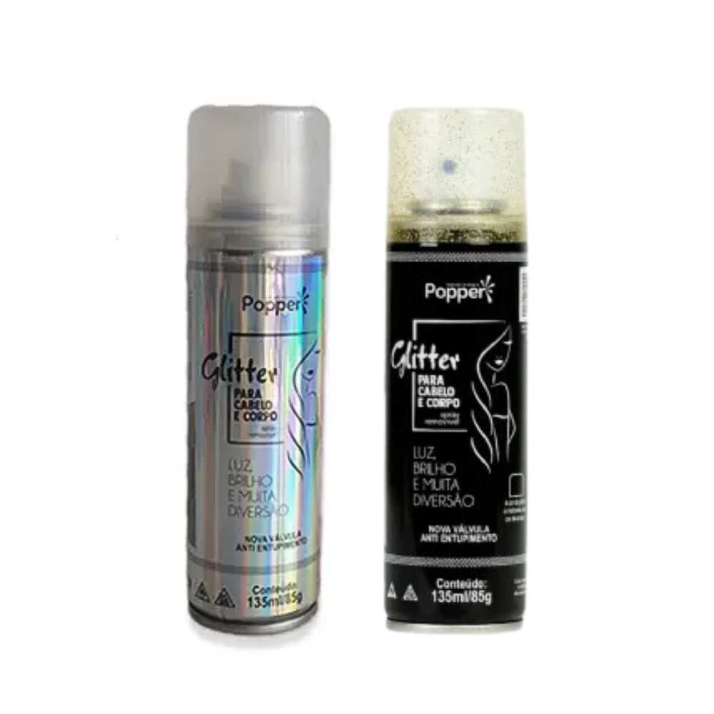 Tinta Spray Glitter Para Cabelo e Corpo 135ml/18g POPPER - Dourado ...